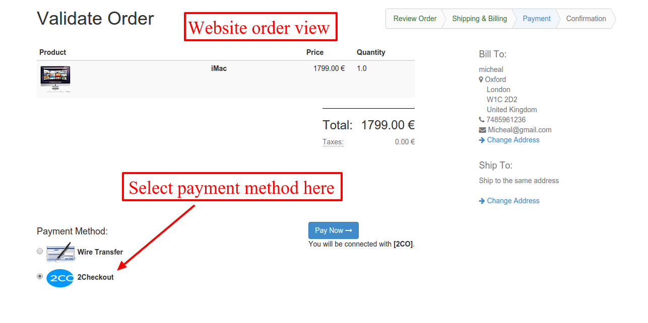 Odoo Website 2Checkout Payment Acquirer